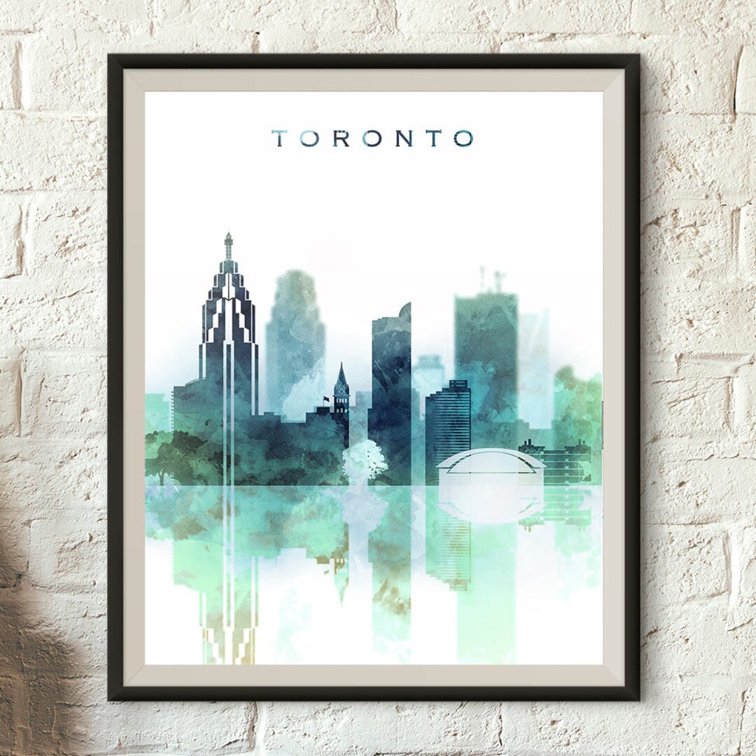 Toronto Named Skyline, Digital Poster, Watercolor, Canada Cityscape ...