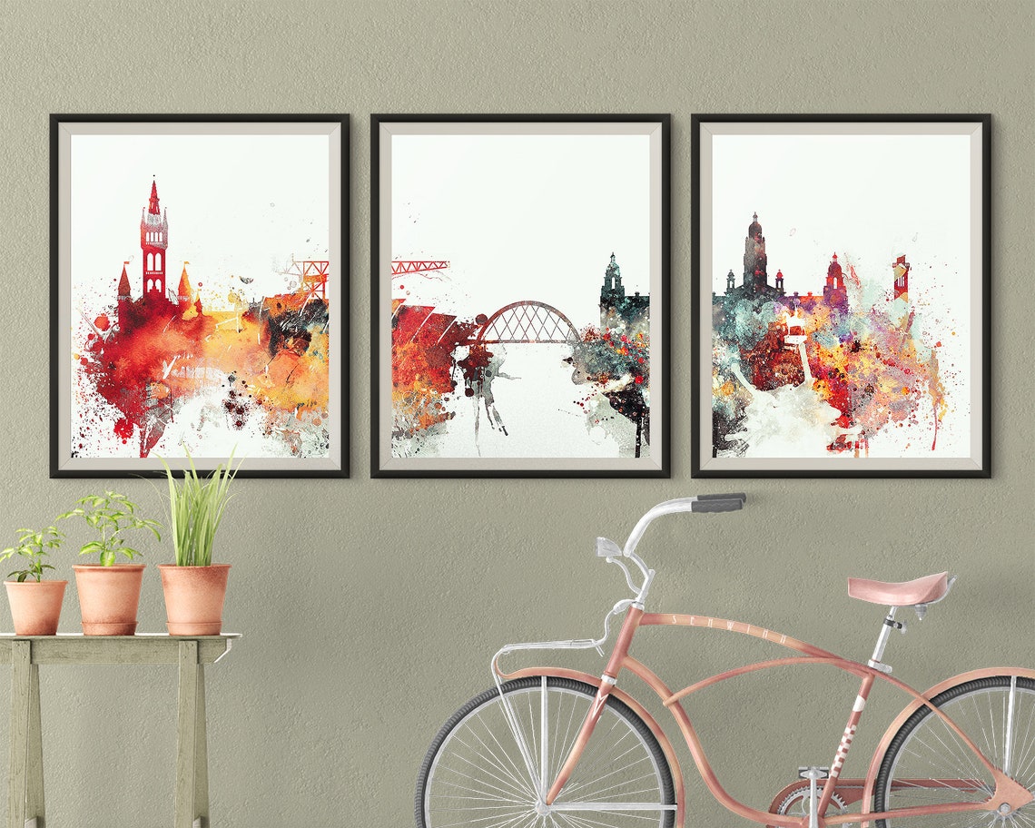 Glasgow Set of 3 prints Glasgow Scotland skyline 3 pieces | Etsy