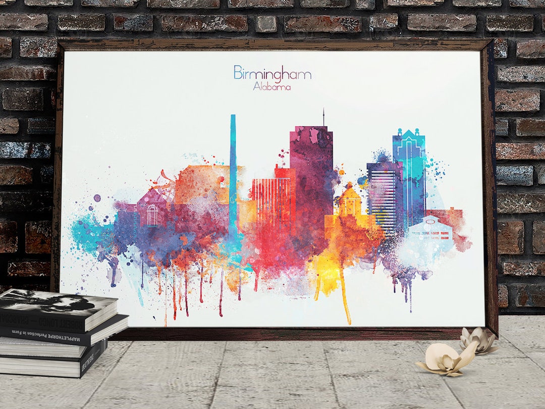 Birmingham Color Skyline Alabama Digital Poster Pink Blue - Etsy