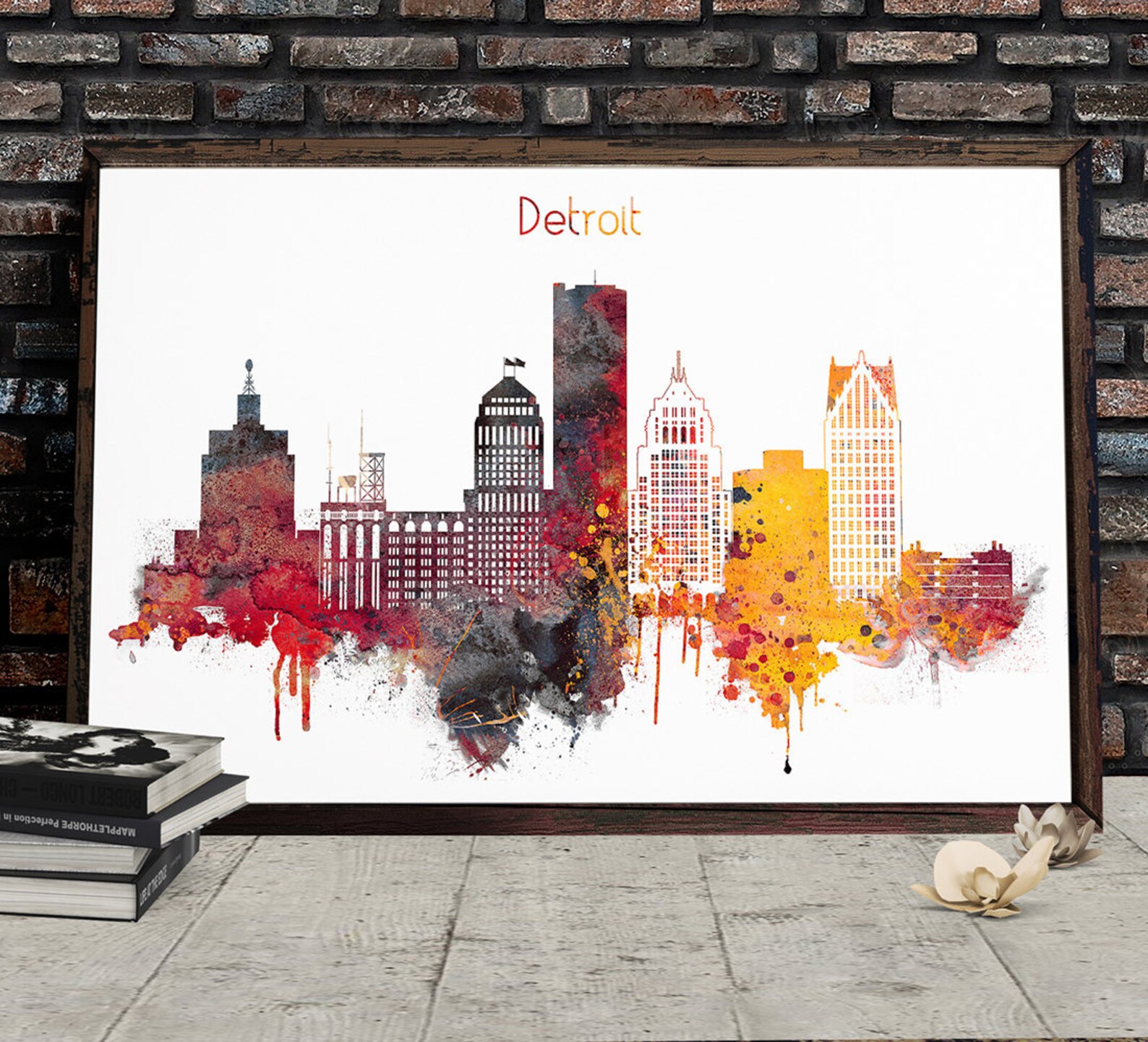 Detroit Watercolor Decor, Detroit Cityscape, Downloadable Wall Art ...
