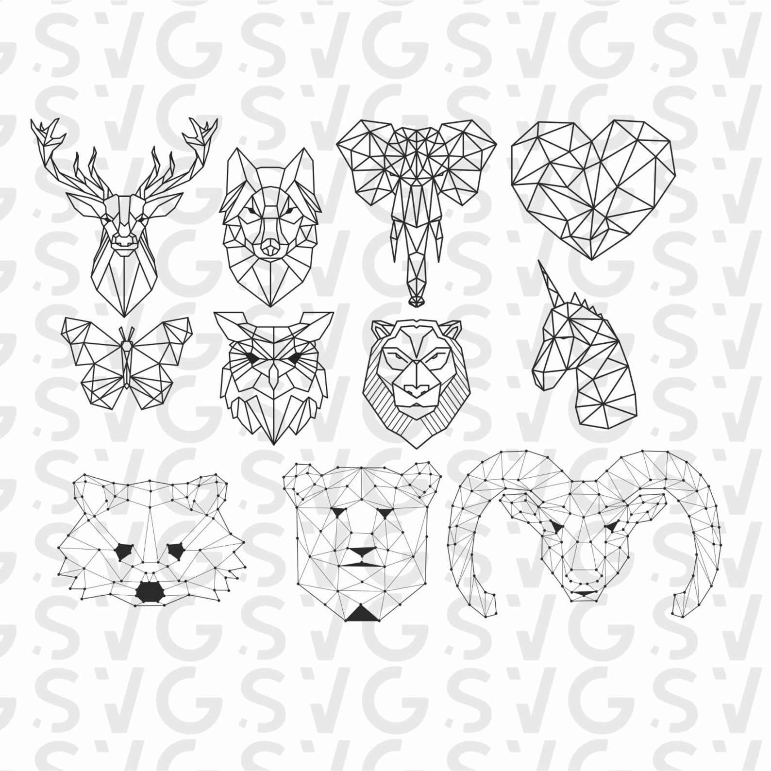 Animals Polygons Vectors SVG Files for Cricut SVG File for | Etsy