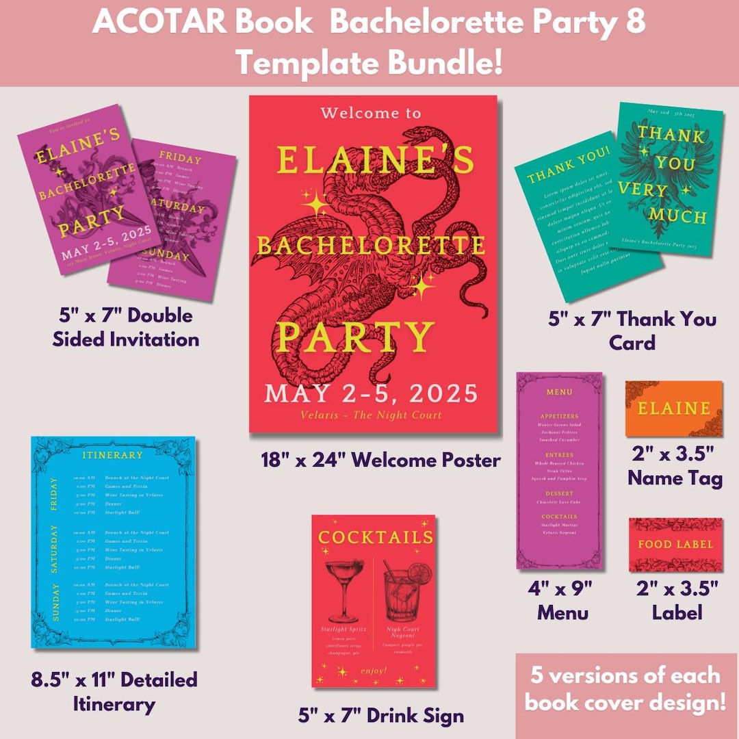 ACOTAR Bachelorette Party Template Bundle: Romance Fantasy Cover ...