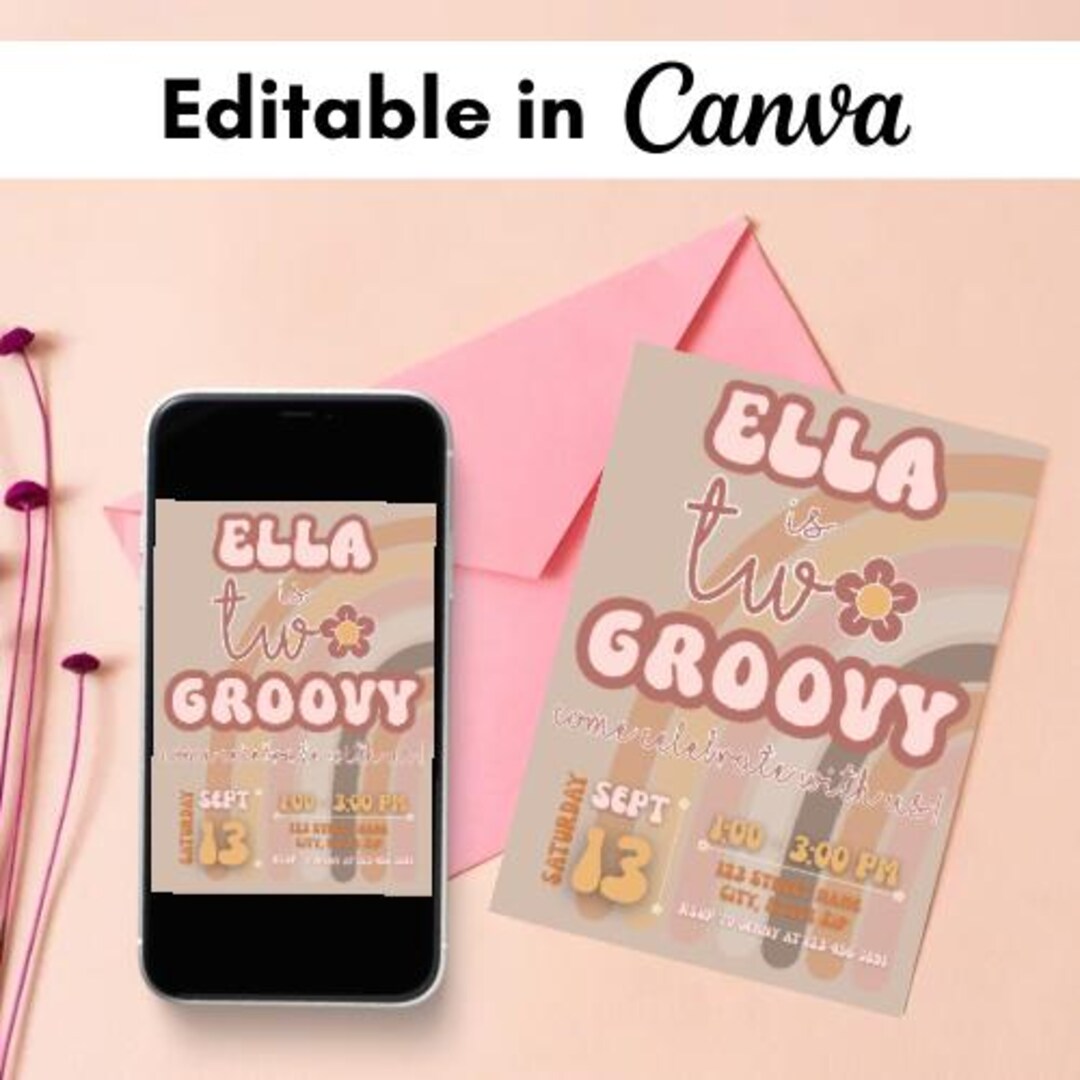 Groovy Birthday Invitation Template: Retro Party Invite (digital ...