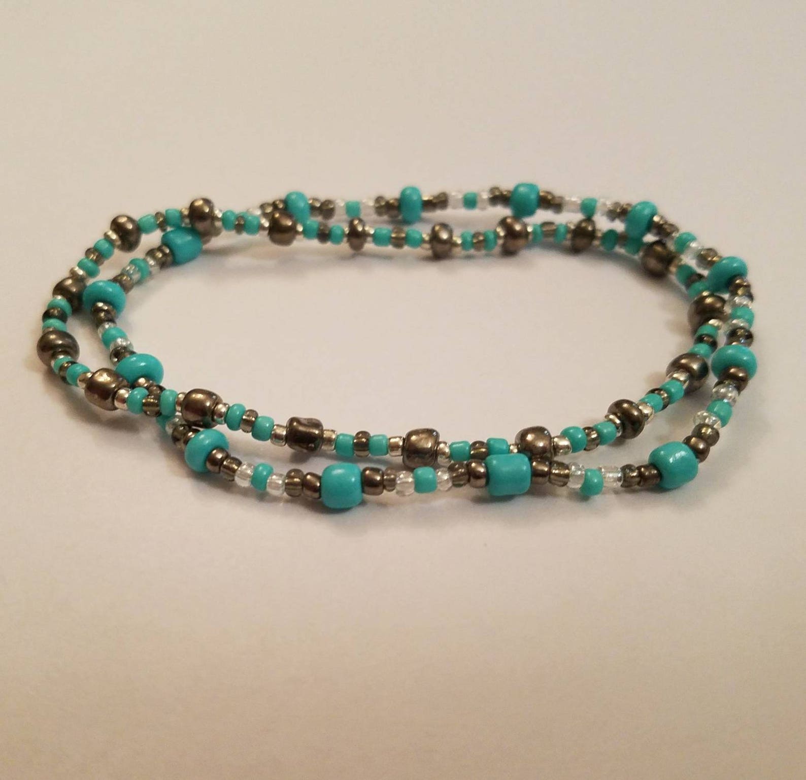 Turquoise Beaded Stretch Bracelets - Stackable Beaded Bracelets - Black ...