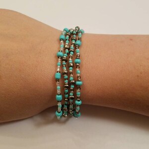 Turquoise Beaded Stretch Bracelets - Stackable Beaded Bracelets - Black ...