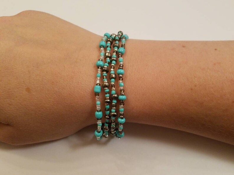 Turquoise Beaded Stretch Bracelets - Stackable Beaded Bracelets - Black ...
