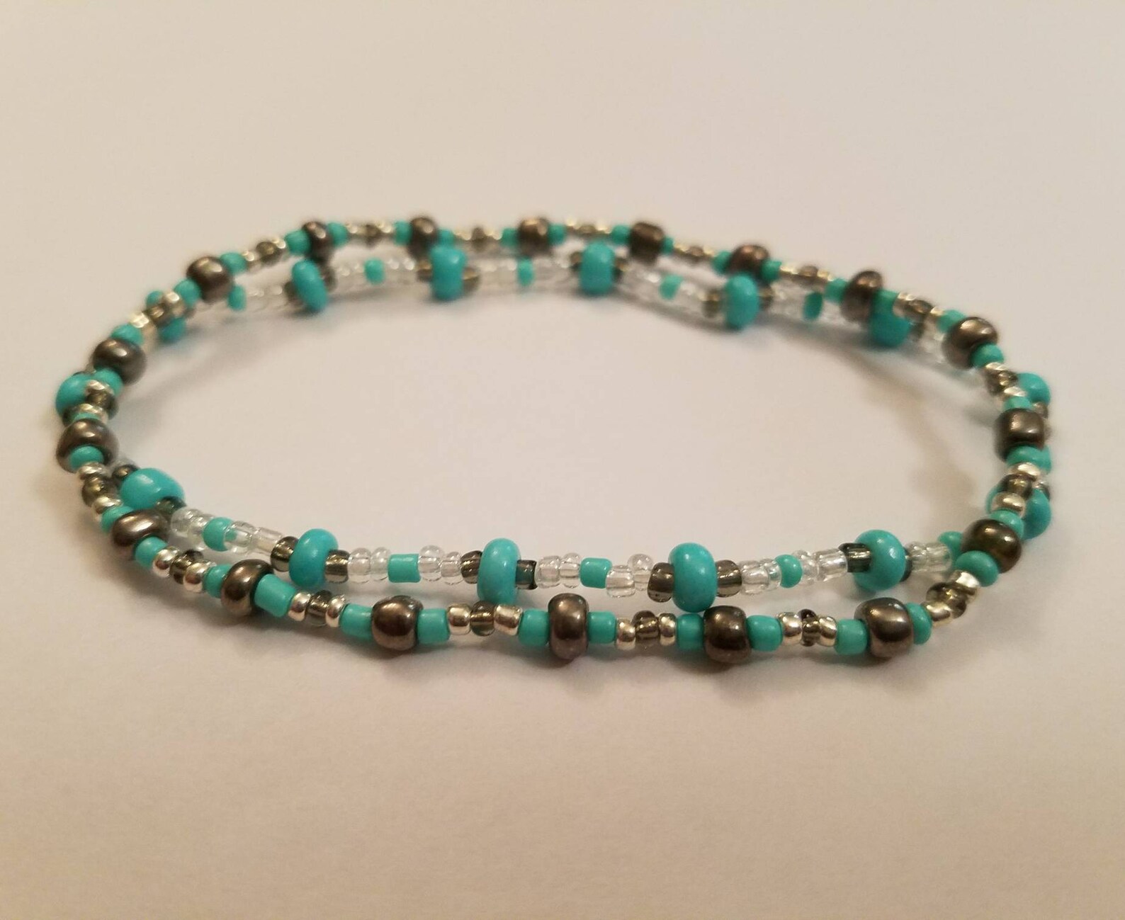 Turquoise Beaded Stretch Bracelets - Stackable Beaded Bracelets - Black ...