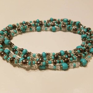 Turquoise Beaded Stretch Bracelets - Stackable Beaded Bracelets - Black ...