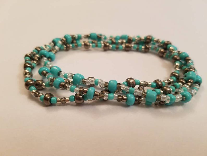 Turquoise Beaded Stretch Bracelets - Stackable Beaded Bracelets - Black ...