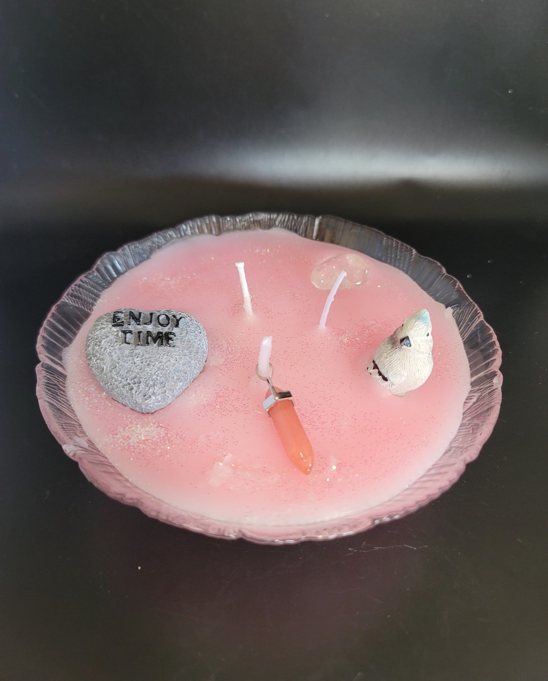 16oz Red Lava & Citrus Candle With Heart Garden Stone, Bird, Crystal ...