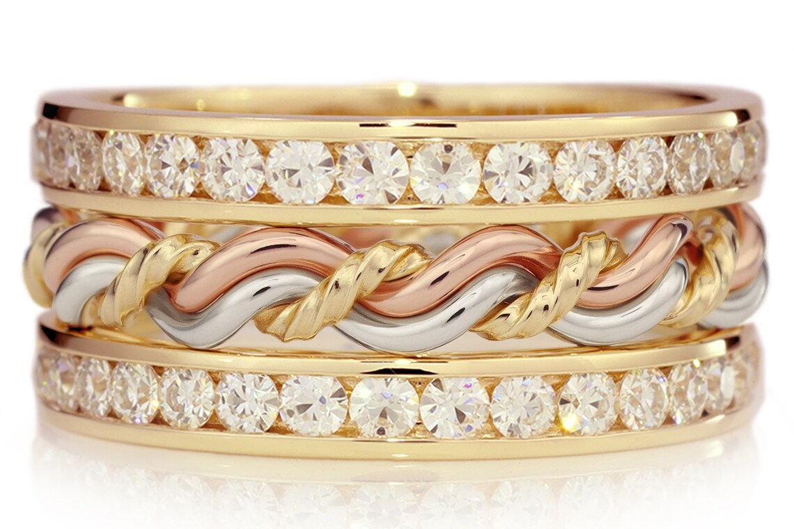 Braided Cord of Three™ Christian Wedding Rings With 1/2ct Diamond Bands ...