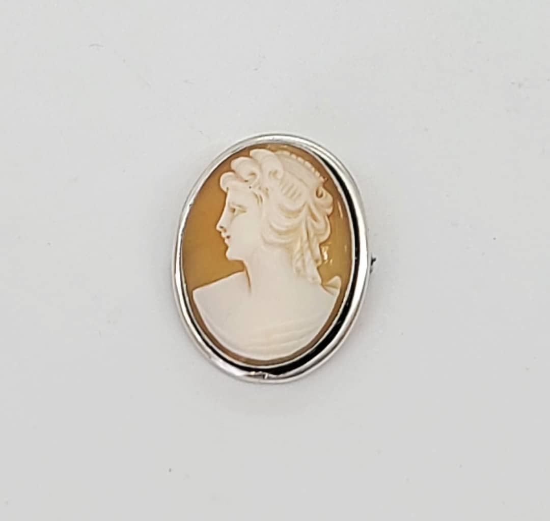 Broche Camée Collier avec pendentif camée et coquillage Argenté antique ...