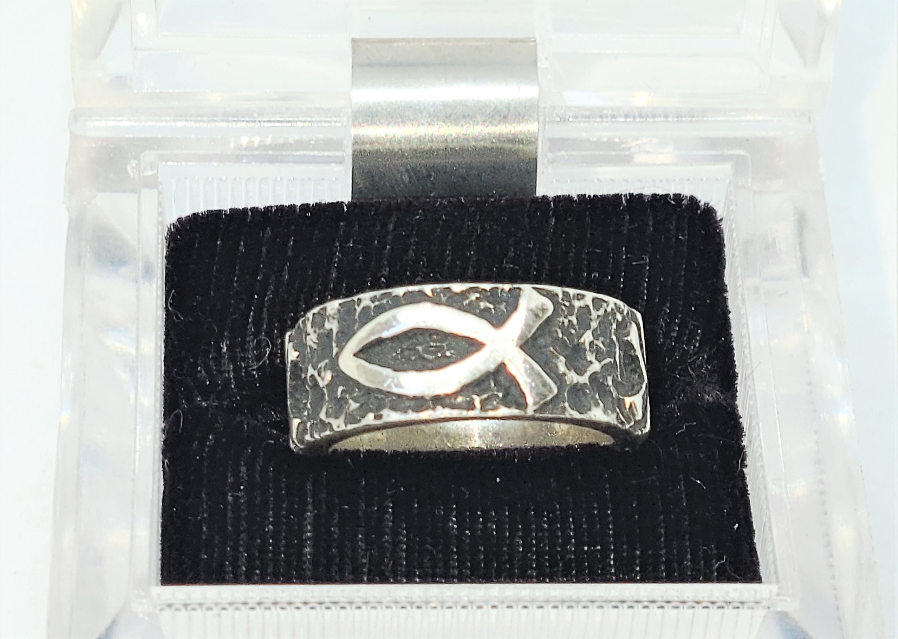 James Avery Ichthus Ring Chi Rho Textured Band Rare Retired Sterling ...
