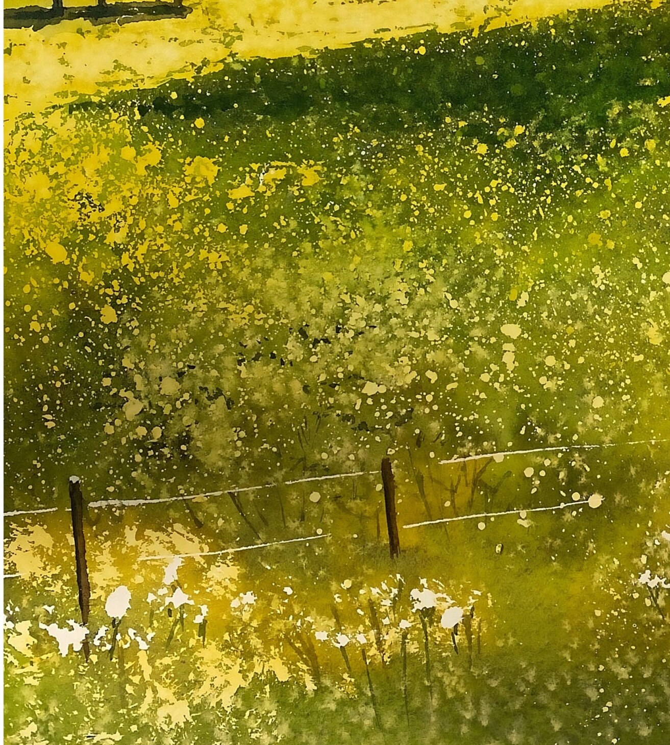 Yellow Field of Flowers Watercolor Print and Original Farm Painting ...