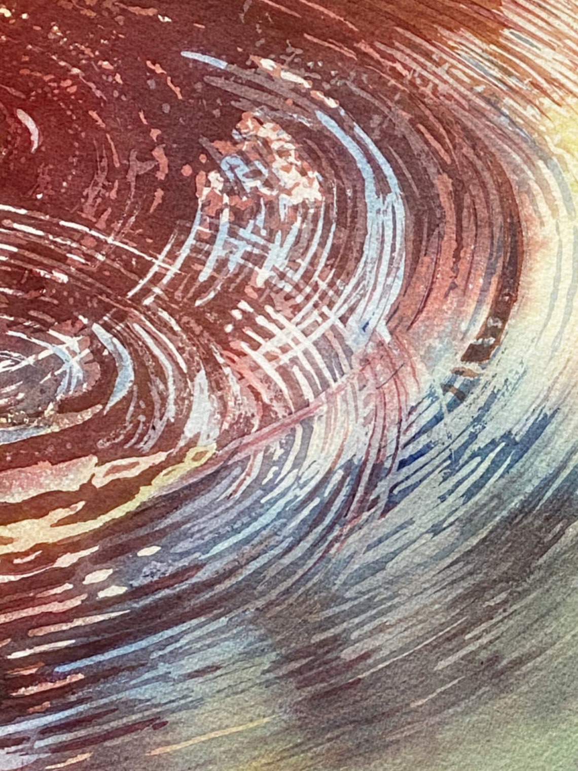 Water Ripple Painting, Rippling Water Wall Art. Red Abstract Watercolor ...