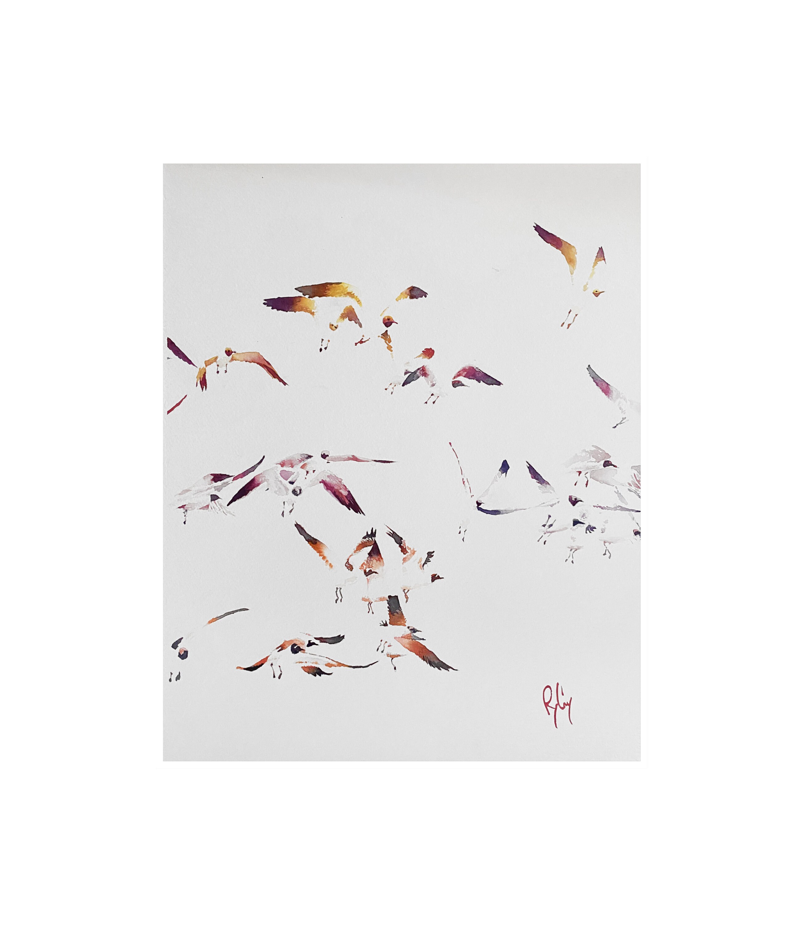 Seagulls Flying Abstract Painting Negative Space Art - Etsy