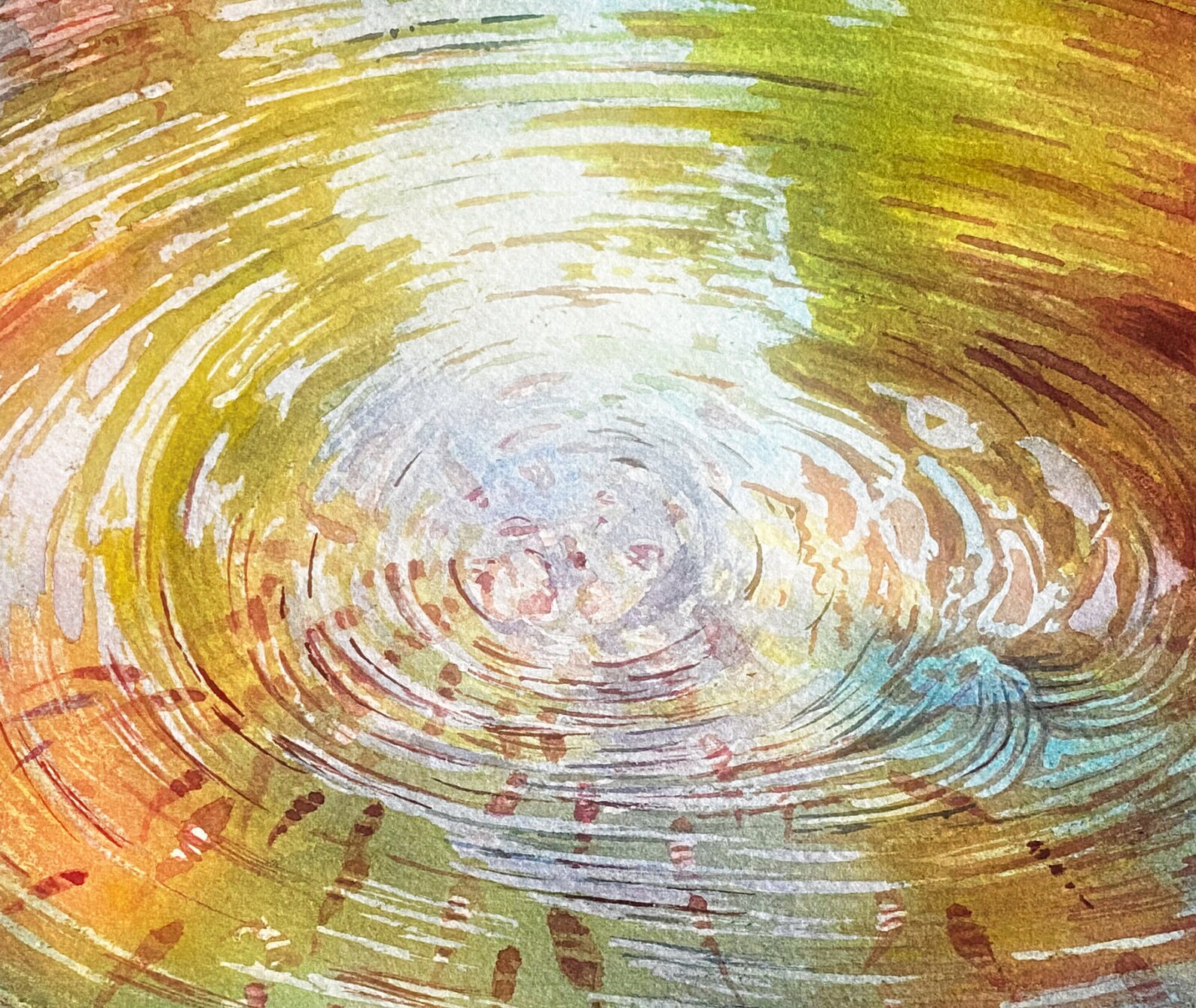 Water Ripple Painting, Watercolor Koi Pond, Fish Painting, Rainbow ...