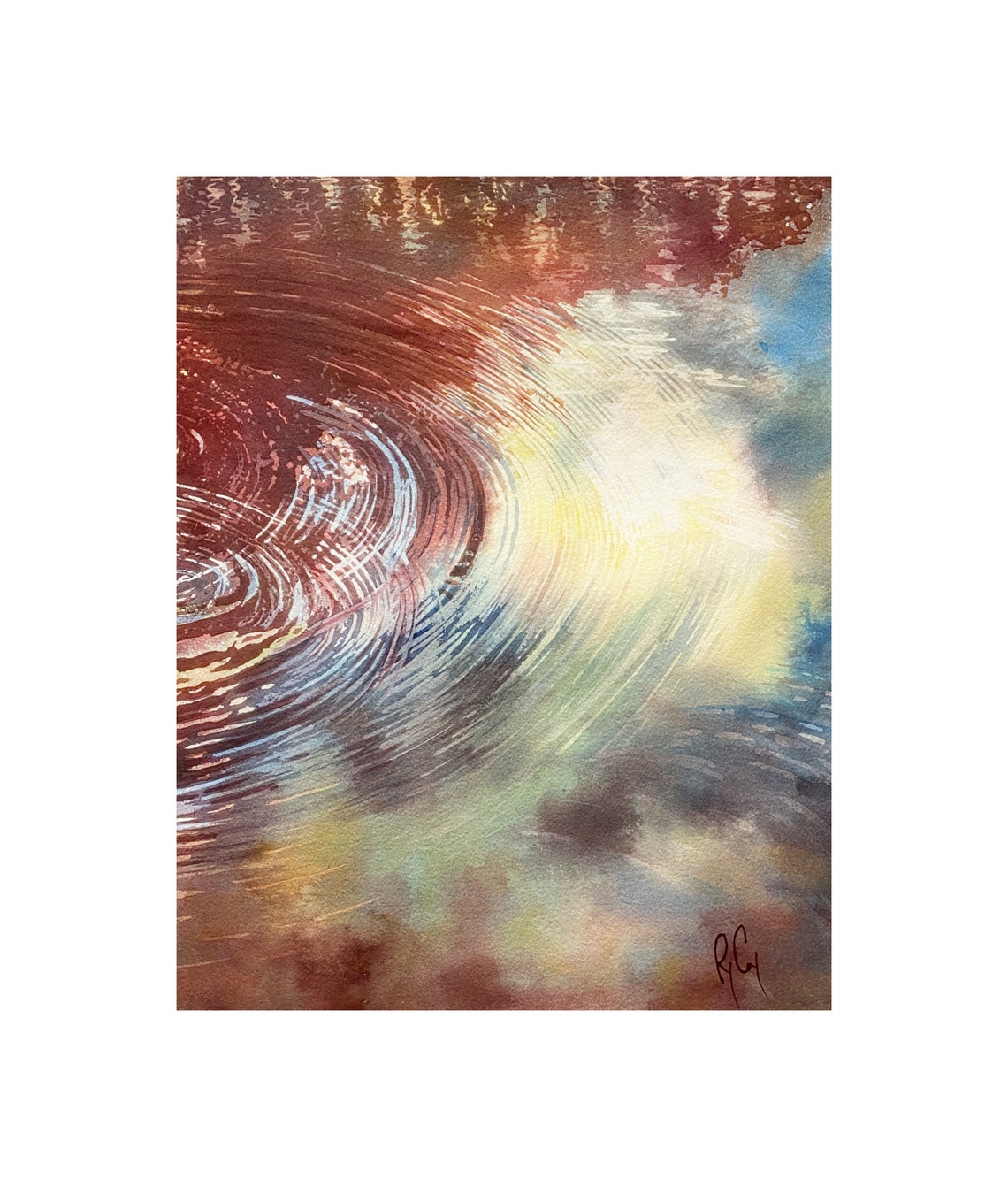 Water Ripple Painting, Rippling Water Wall Art. Red Abstract Watercolor ...