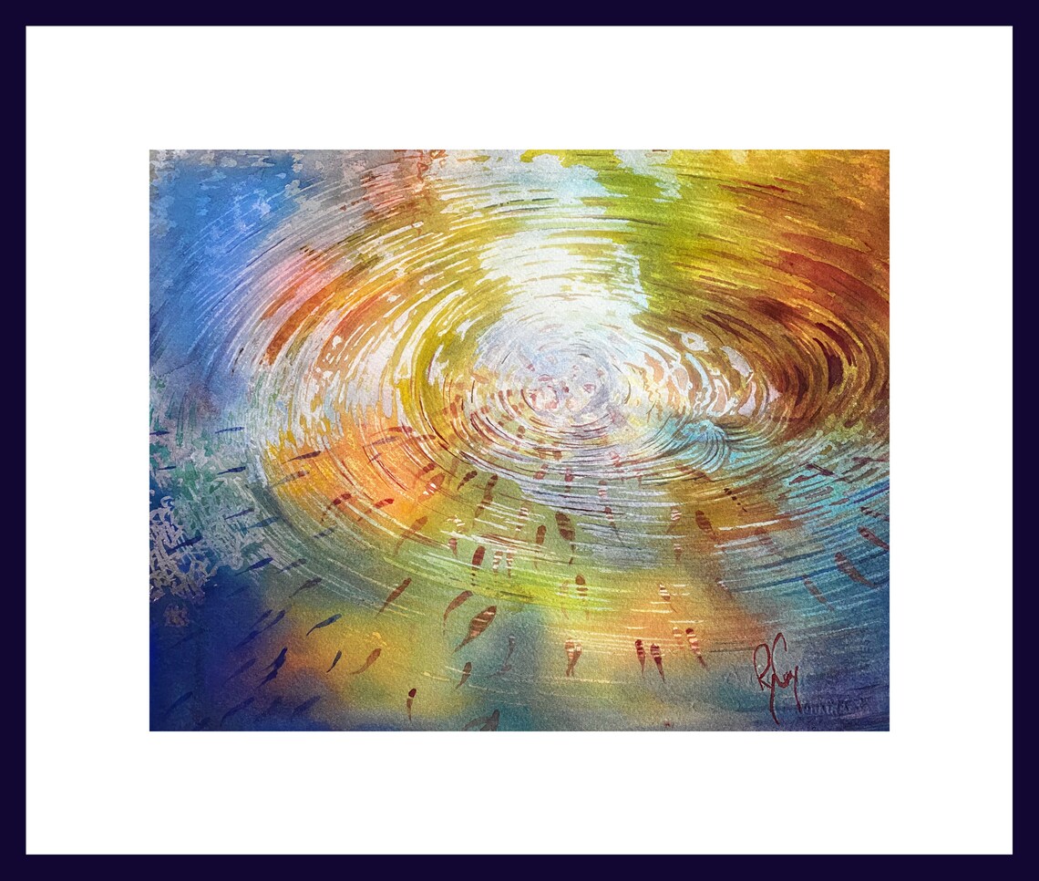 Water Ripple Painting, Watercolor Koi Pond, Fish Painting, Rainbow ...