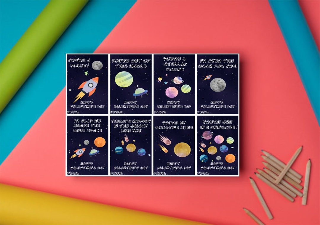 Space Theme Valentine Cards, Kids Valentine Cards, Class Valentines ...