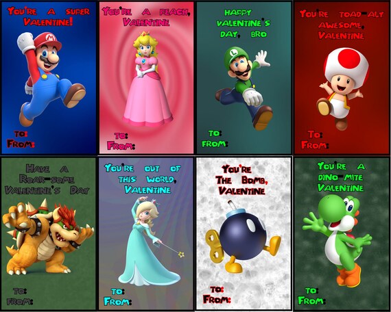 Super Mario Valentine Cards Kids Valentine Cards Class | Etsy