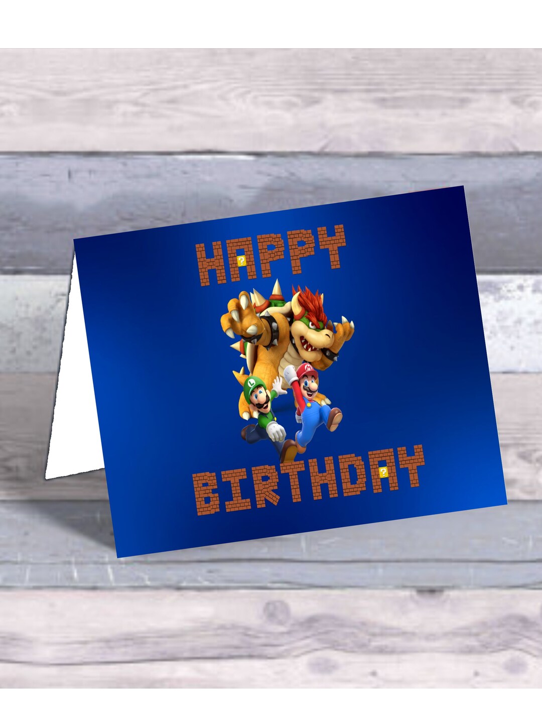 Digital Super Mario Birthday Card, Mario, Luigi, Bowser, Brick Letters ...