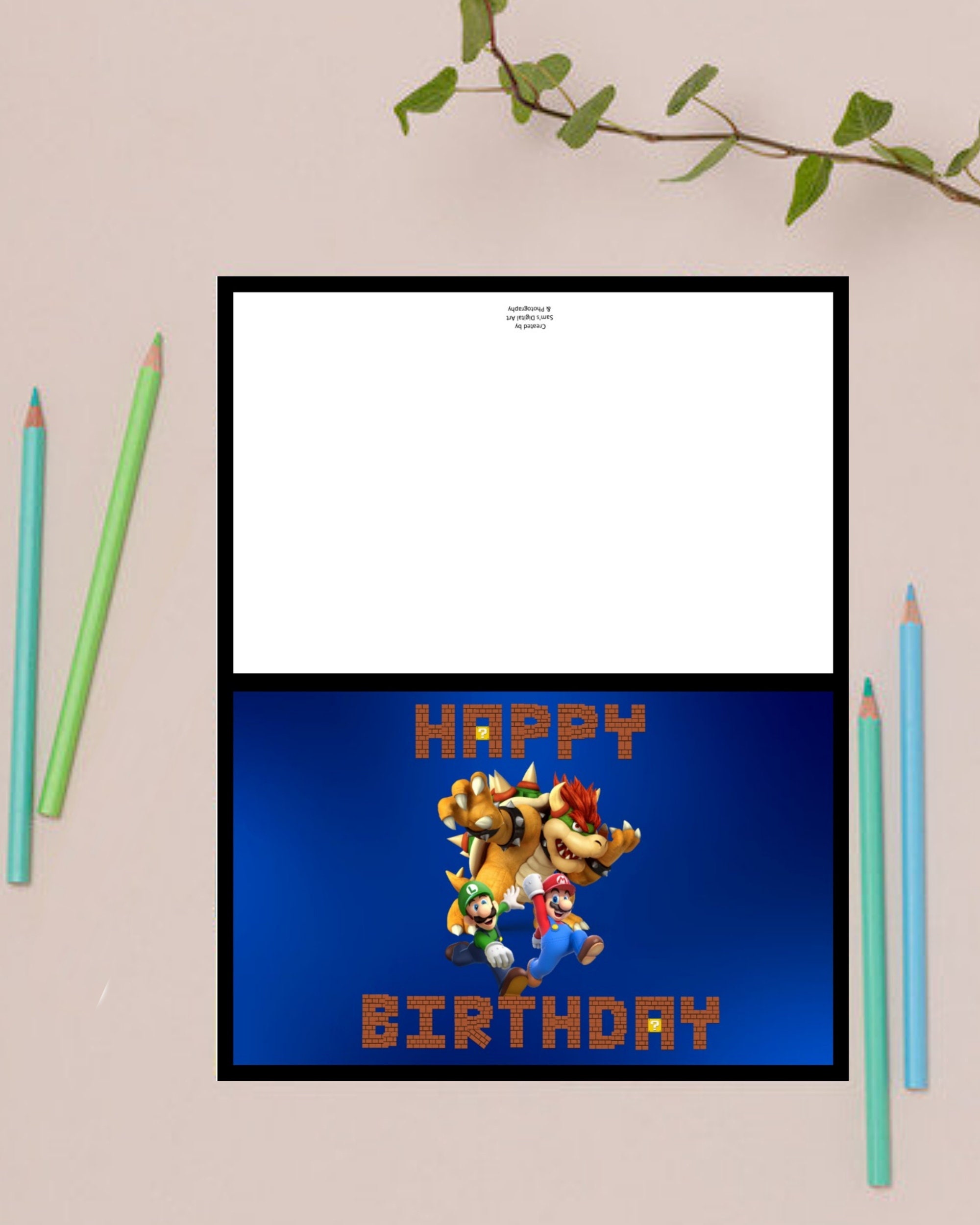 Digital Super Mario Birthday Card, Mario, Luigi, Bowser, Brick Letters ...