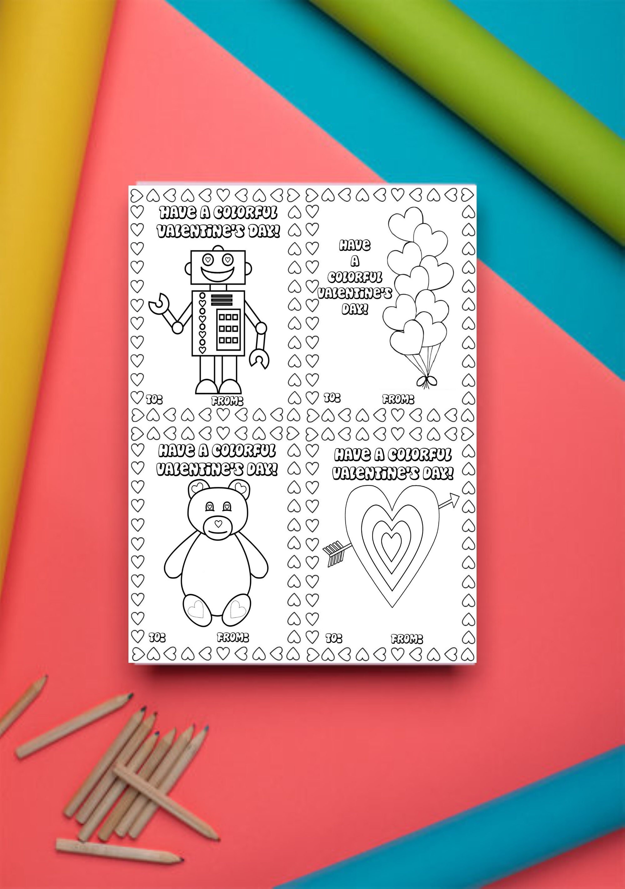 Coloring Valentine's Day Cards, Kids Valentine Cards, Class Valentines ...