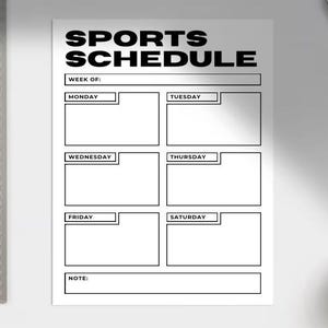 Kids Sports Schedule Planner for Sports Calendars Sports Themed ...