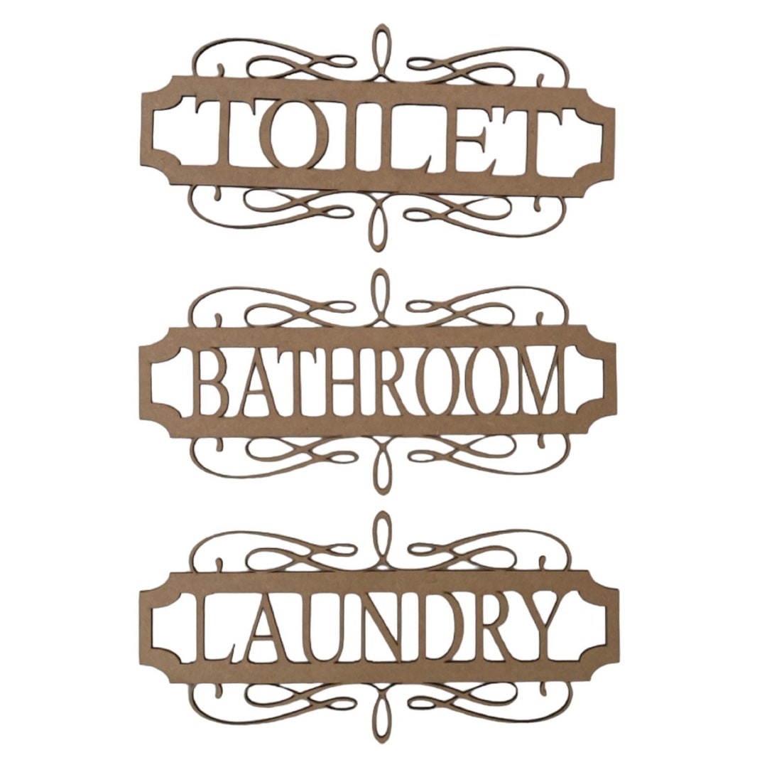 Toilet Laundry Bathroom Door Sign Set MDF DIY Wooden Vintage - Etsy