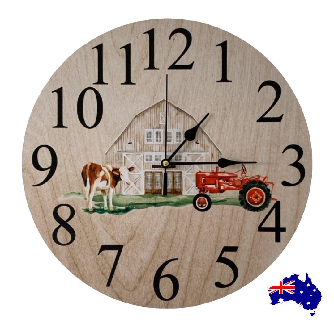 Clock Wall Tractor Cow Barn Farm Aussie Made - Etsy