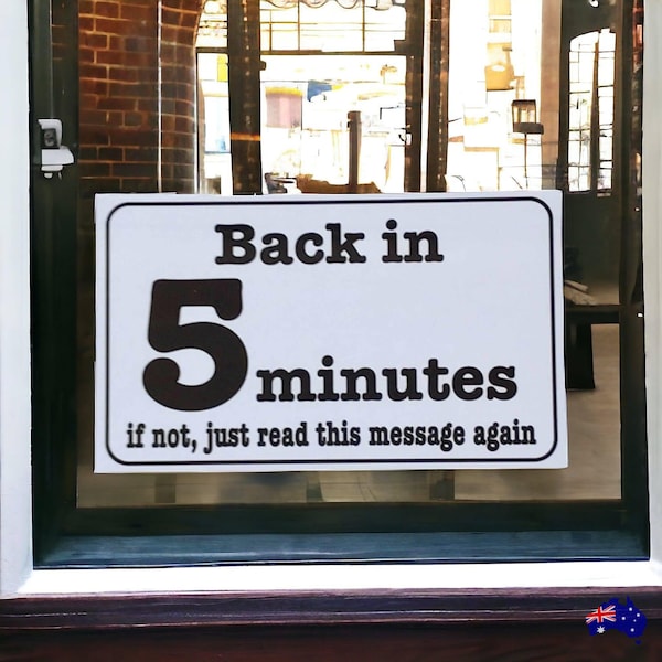Be Back in 5 Minutes Sign - Etsy
