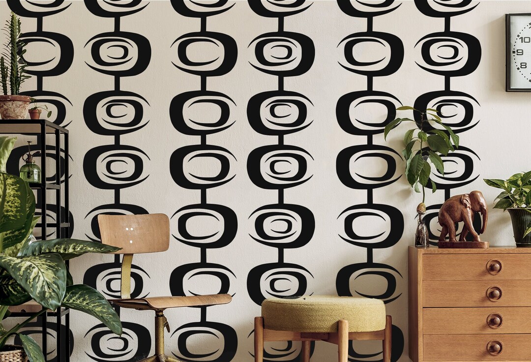 Mid-century Modern Circle Shape Elements Wall Decals | 80" X 22" Peel ...