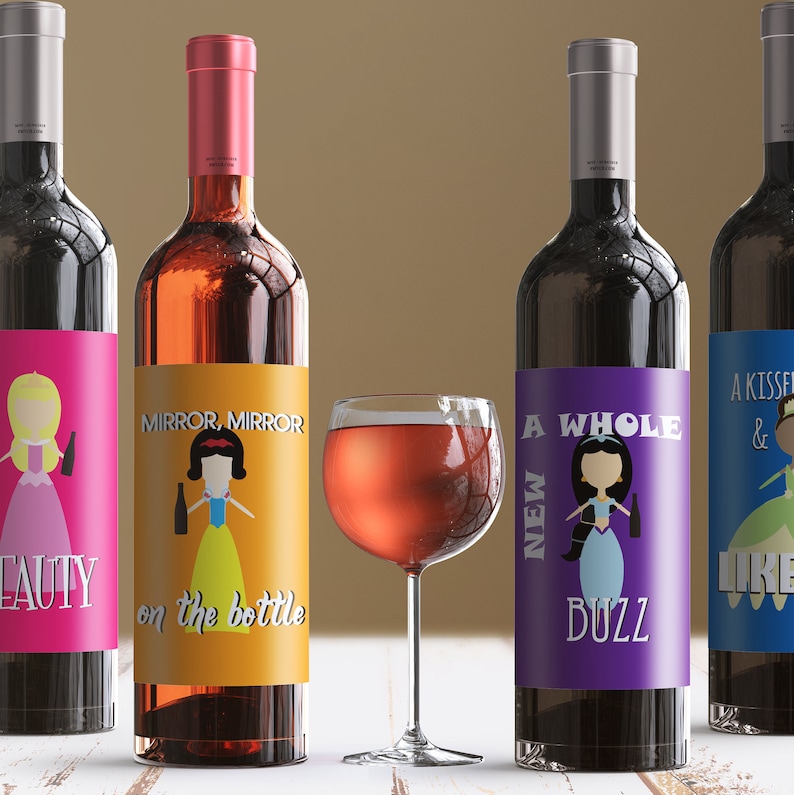 Princess Wine Labels Bachelorette Wine Labels Set 2 Bridal - Etsy