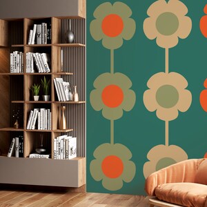 Modern Daisy Flowers Wall Decal, Retro 60s 70s Mid-century Design ...