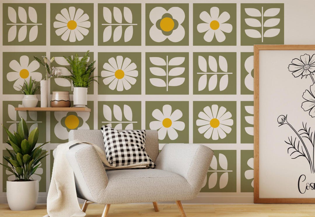 Daisy Wall Decal | 70s Retro Wall Sticker | Vintage Decor | Peel and ...
