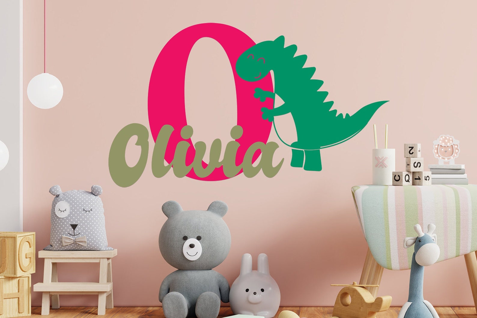 Dinosaur Monogram Name Wall Decal Children Name Wall Decal | Etsy