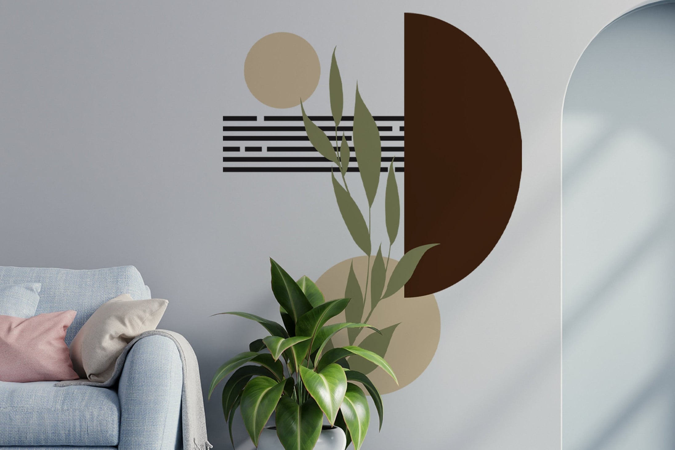 Boho Style Wall Decal Mid Century Plant Wall Decal Boho Wall - Etsy