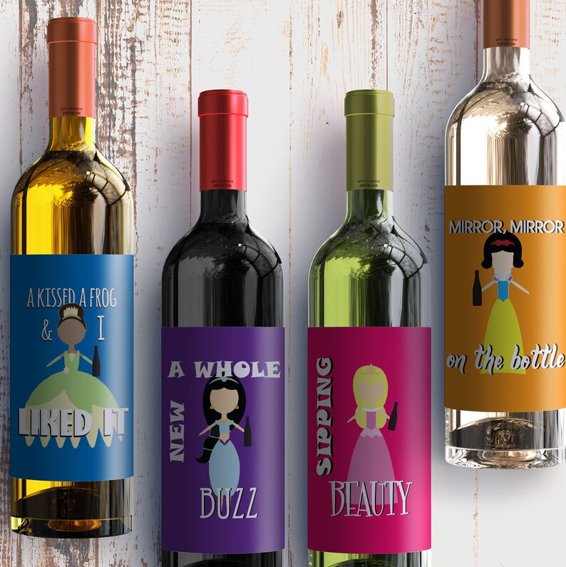 Princess Wine Labels Bachelorette Wine Labels Set 2 Bridal - Etsy