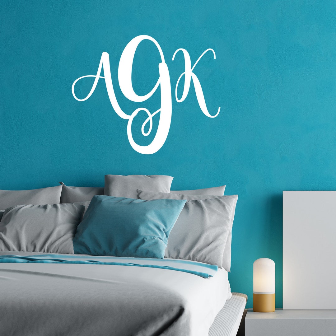 Initial Monogram Wall Decor, Bedroom Wall Decal, Initial Wall Decal ...