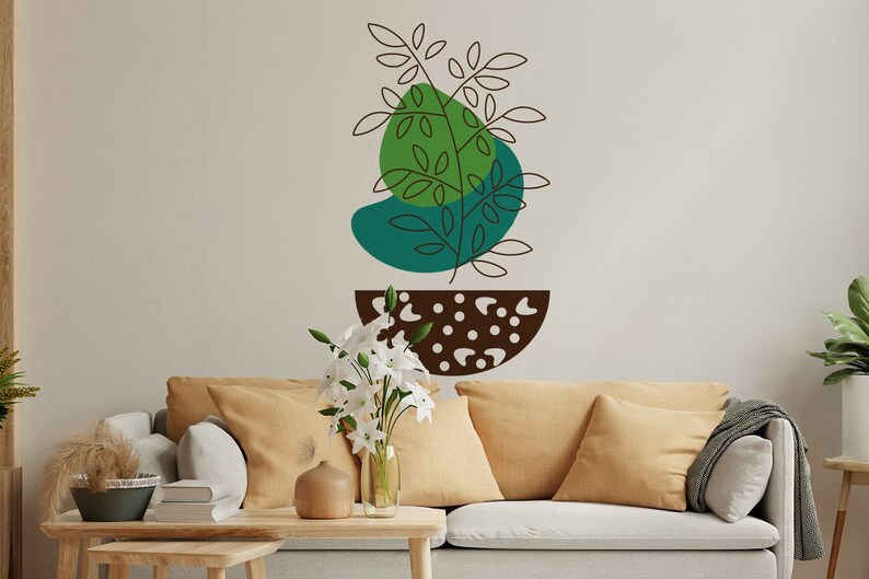 Eucalyptus Mid Century Modern Wall Decal: Boho Plant Stickers - Etsy