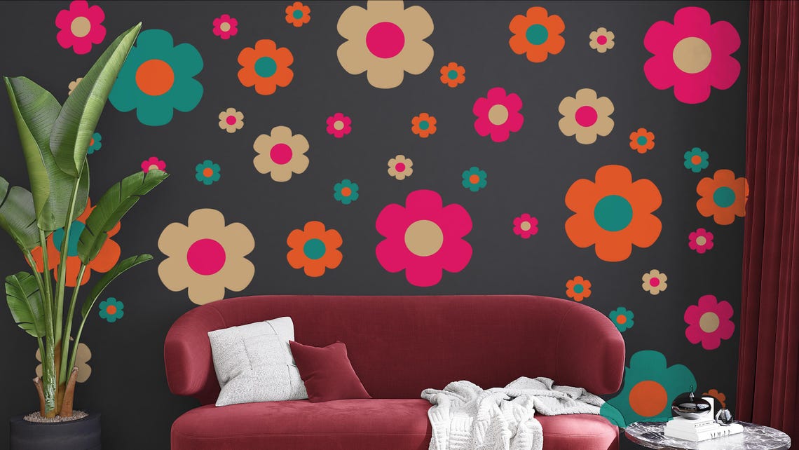 Mid-century Modern Daisy Flower Wall Decals: 60s 70s Retro Decor - Etsy