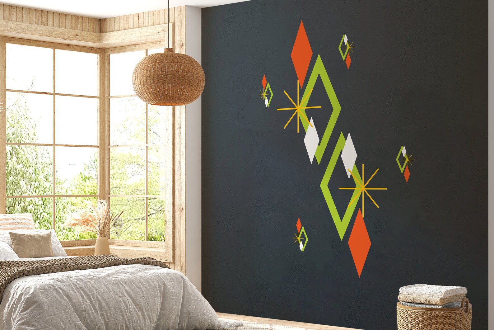 Mid Century Modern Diamonds Wall Decal - Stylish Geometric Design for ...