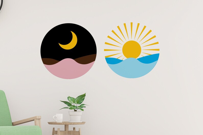 Surreal Sun and Moon Scenes. Mid Century Modern Graphic. Mid - Etsy