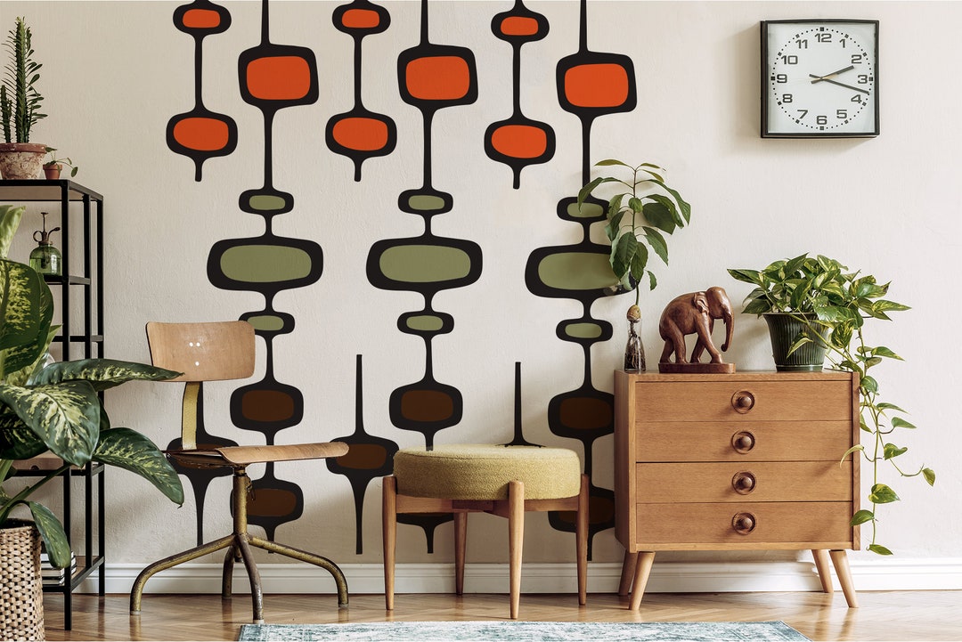 Retro Vibes 70s Mid-century Wall Decal | Peel and Stick | Vintage Wall ...