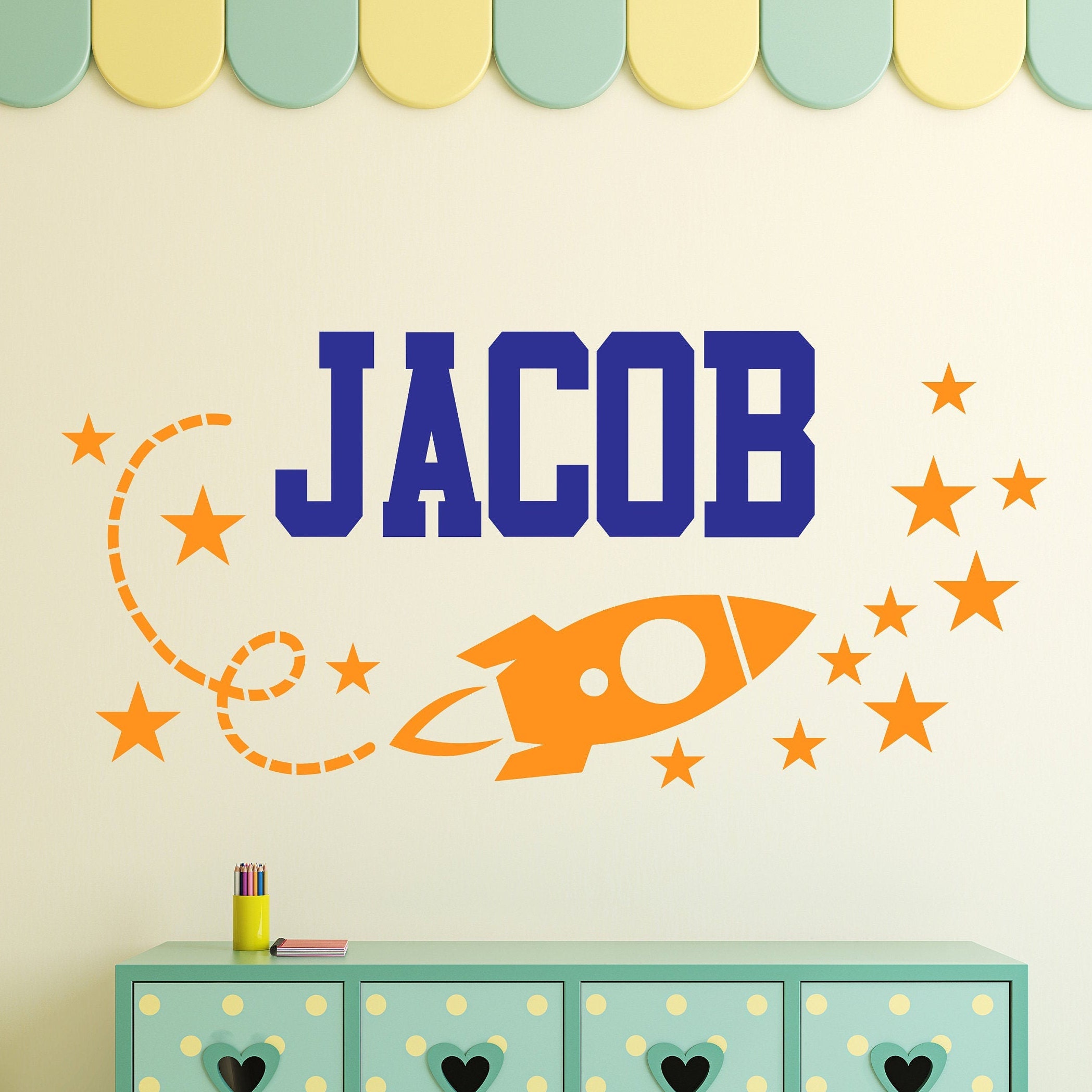 Personalized Rocket Wall Decal Children Custom Rocket Decal - Etsy