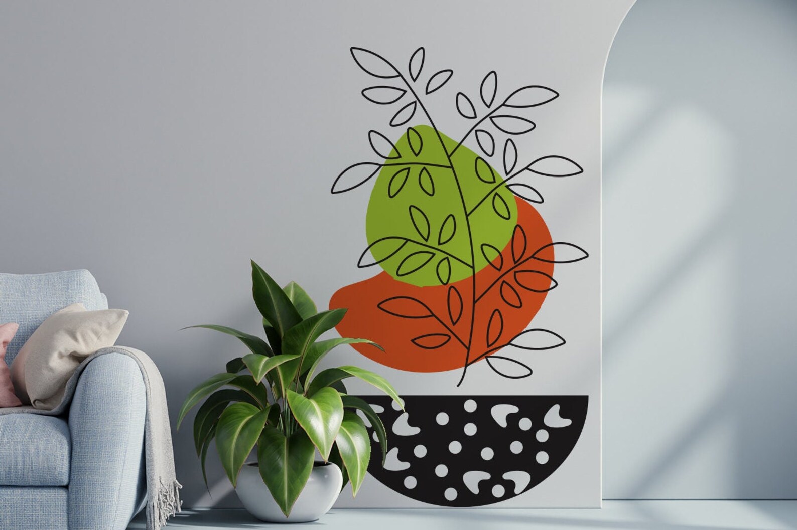 Eucalyptus Mid Century Modern Wall Decal: Boho Plant Stickers - Etsy