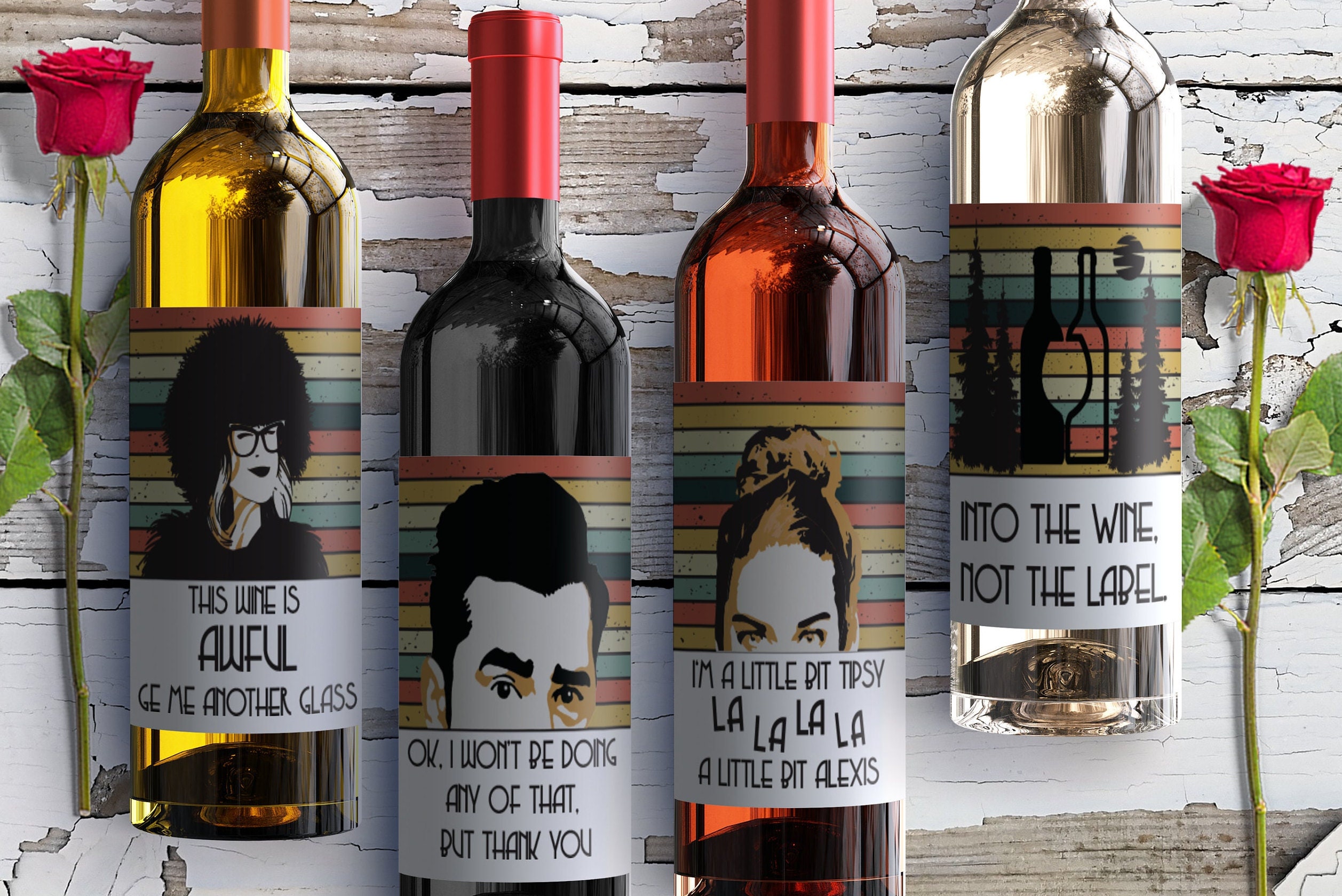 Family Set 4 Party Wine Labels Wine Label Stickers David - Etsy