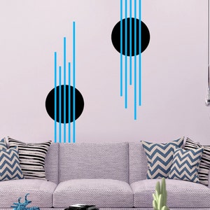 Lines With Circle Mid Century Decals, Retro 70s Decor, Wall Panels, Mid ...
