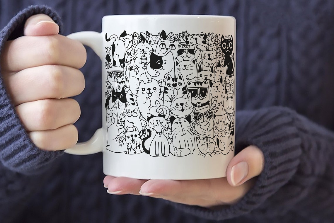 Hand Drawn Cat Mug Love Cat Cute Cat Funny Mug Lover Gift - Etsy
